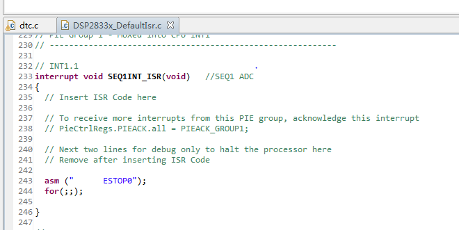为什么程序一直停在DSP2833x_DefaultIsr.c中退不出来 - C2000™︎ 微控制器论坛 - C2000 微控制器 - E2E ...
