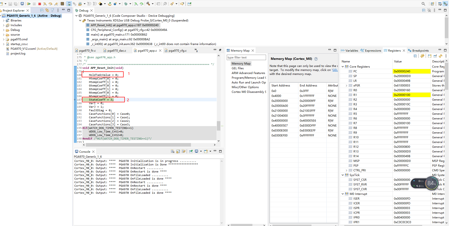PGA970: 用CCS调试的时候，'step into' 会乱跳, DAC_SIN_NDS2_2寄存器总是不能被读取, 并且DEMONx ...