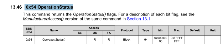 关于BQ40Z50芯片 ManufacturerAccess() 0x0054 OperationStatus 与 0x54 ...