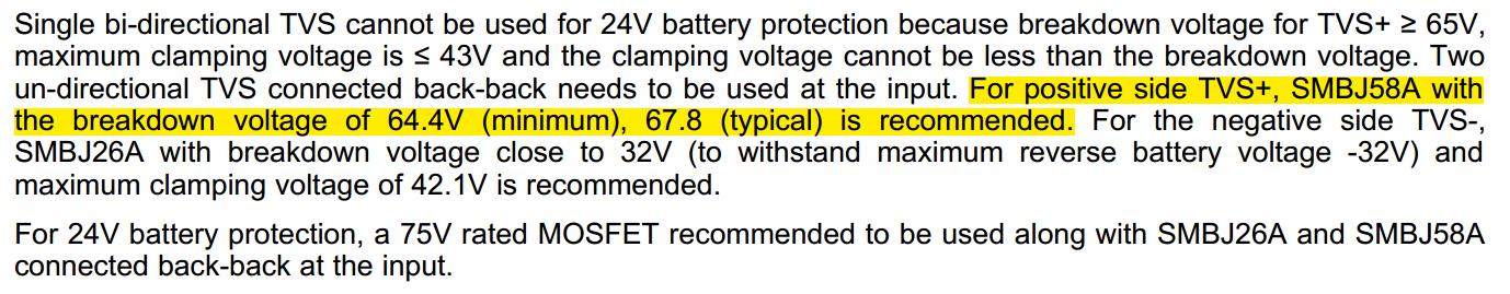 LM74700 EVB推荐设计输入端正向TVS管选择SMBJ58A，规格是否超出LM74700 EN\ANODE CATHODE耐压65V范围 ...