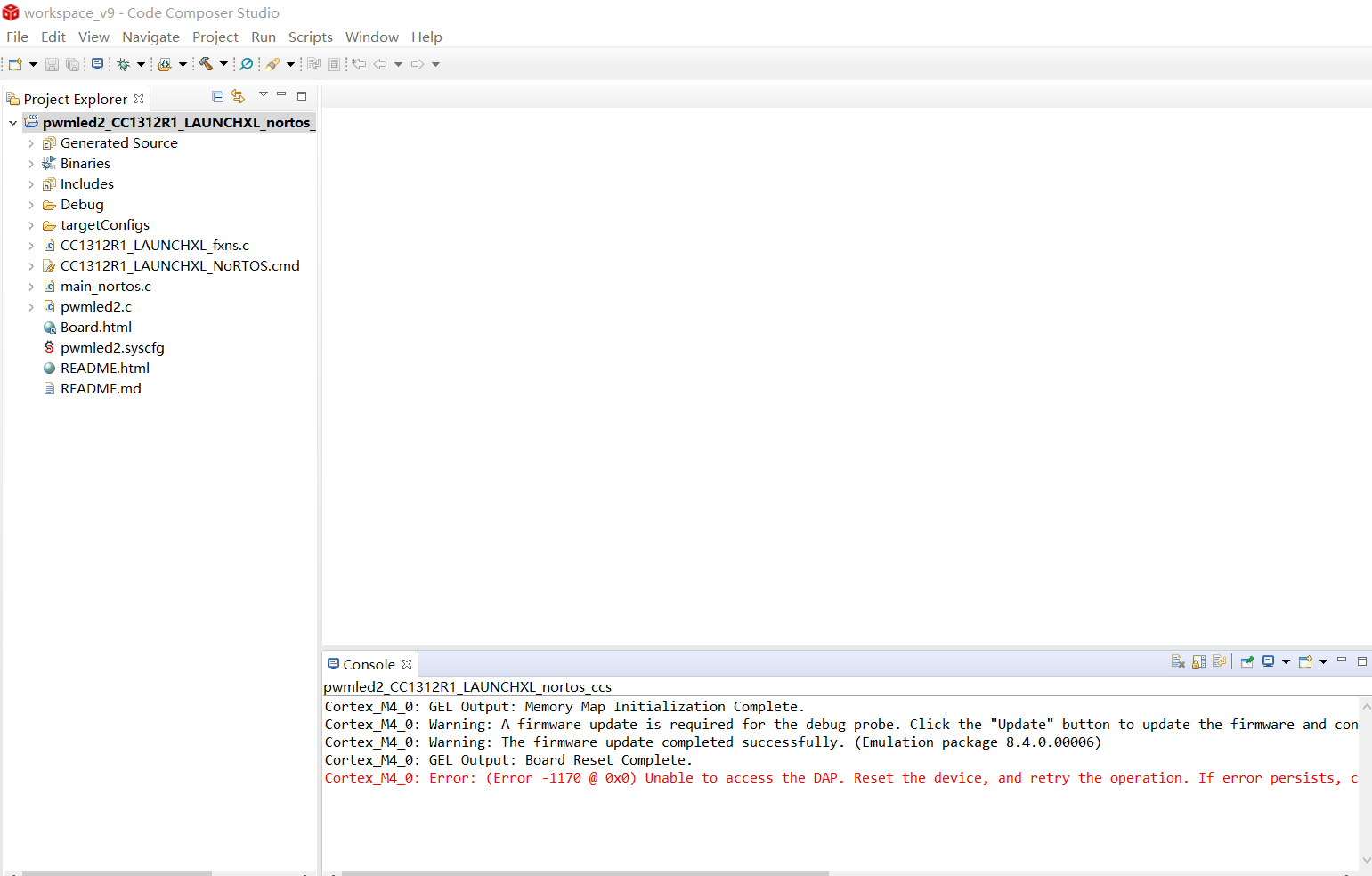 CC1312: Cortex_M4_0: Error: (Error -1170 @ 0x0) Unable to access the DAP. Cortex_M4_0: Trouble ...