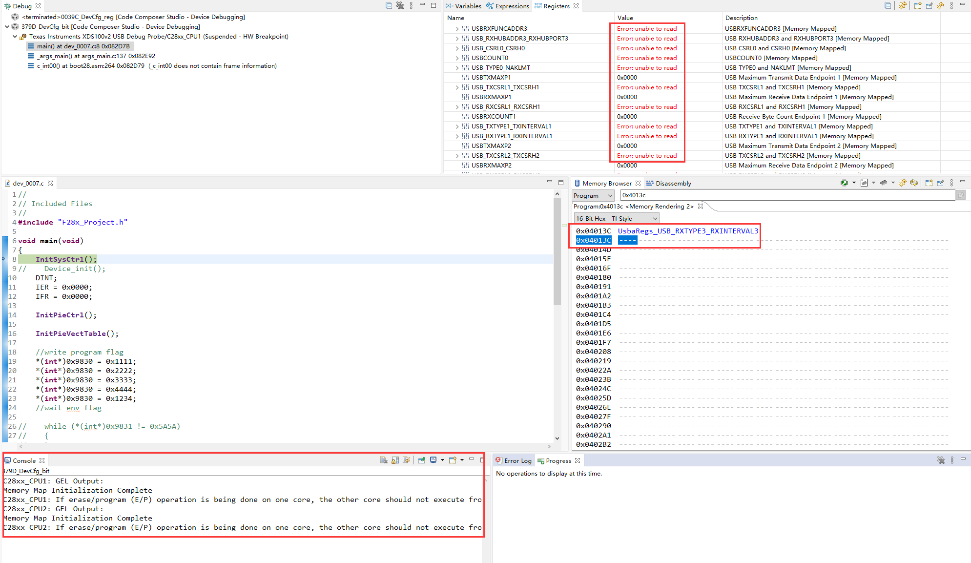 TMS320F28379D: The USB Register Registers window is not readable - C2000 microcontrollers forum ...