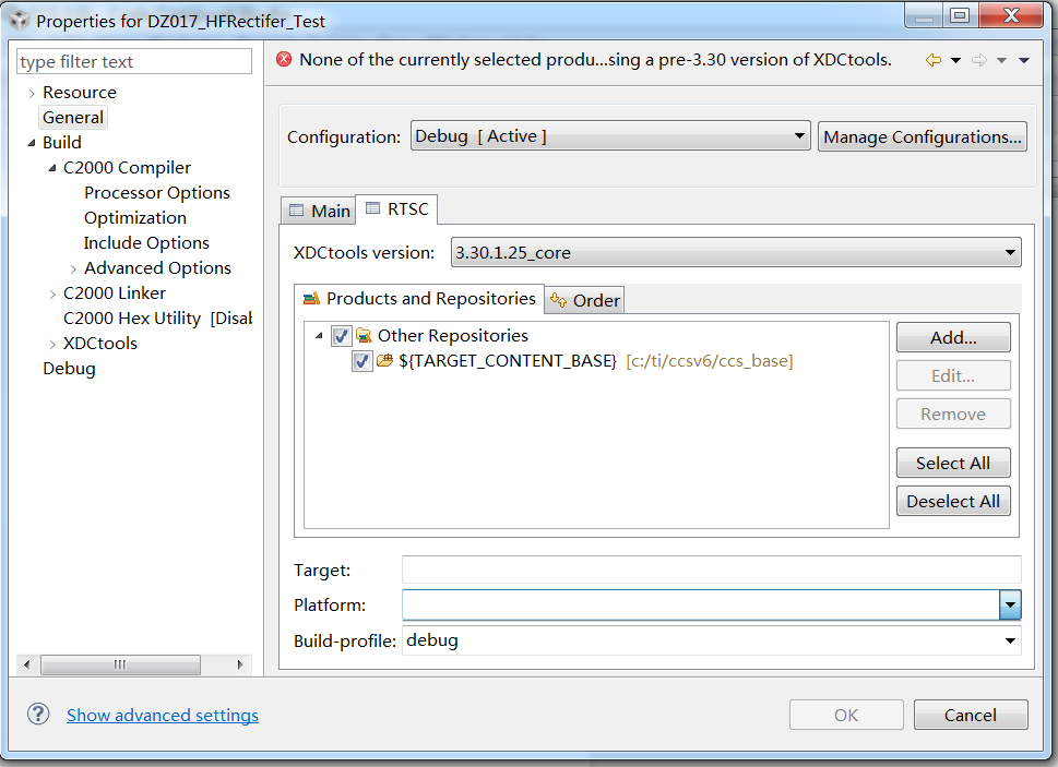 求助：怎么消除 CCS6.0 普通工程编译时报错---没有RTSC配置文件 - C2000™︎ 微控制器论坛 - C2000 微控制器 - E2E™ 设计支持