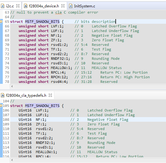 tms320f280049 f28004x_cla_typedefs.h 和F28004x_device.h 中结构体MSTF_SHADOW ...
