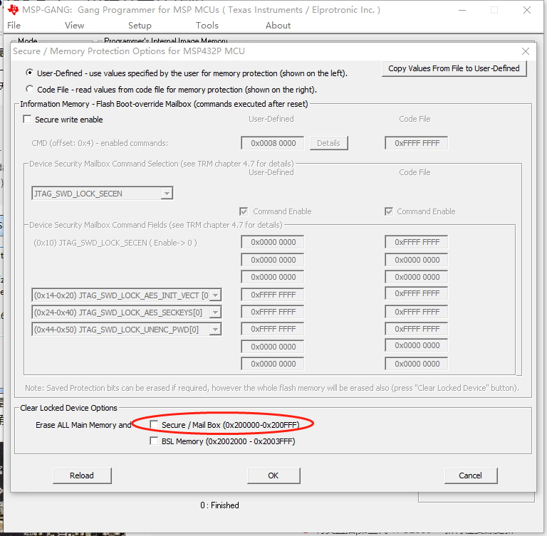 MSP432P401R 使用MSP-GANG解锁JTAG/SWD锁时的配置 - 其他微控制器论坛 - 其他微控制器 - E2E™ 设计支持
