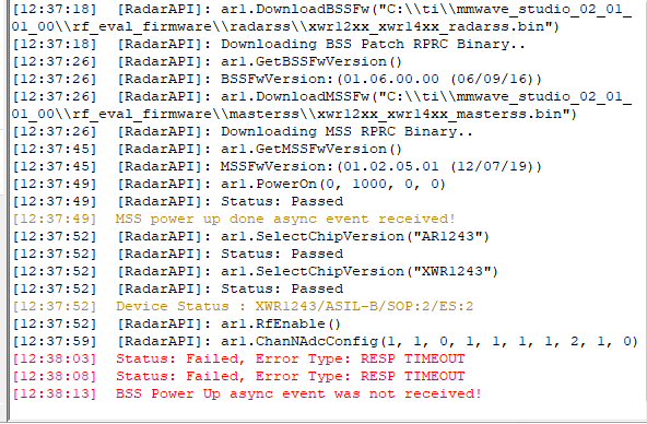 AWR1243: 配合DCA100使用时无法通过mmwave studio配置参数 - 传感器论坛 - 传感器 - E2E™ 设计支持