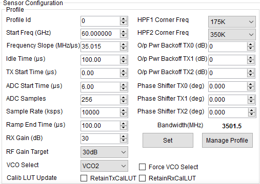 AWR6843AOPEVM: MMWAVE-STUDIO中关于传感器参数设定的问题 - 传感器论坛 - 传感器 - E2E™ 设计支持