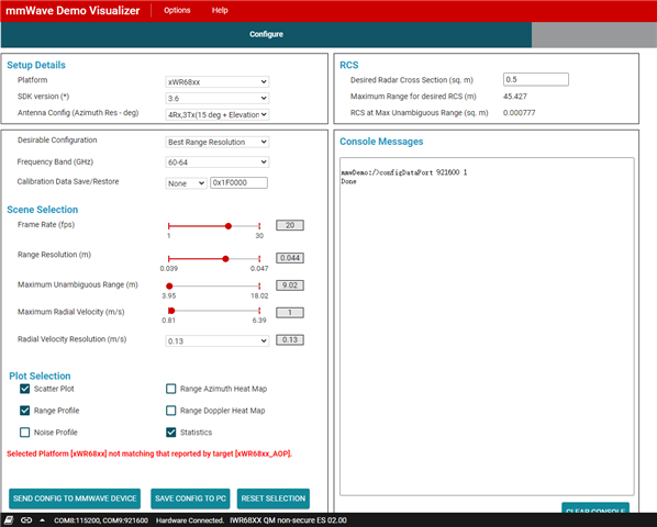 IWR6843ISK-ODS: mmWave Demo Visualizer中Platform选择问题 - 传感器论坛 - 传感器 - E2E™ 设计支持