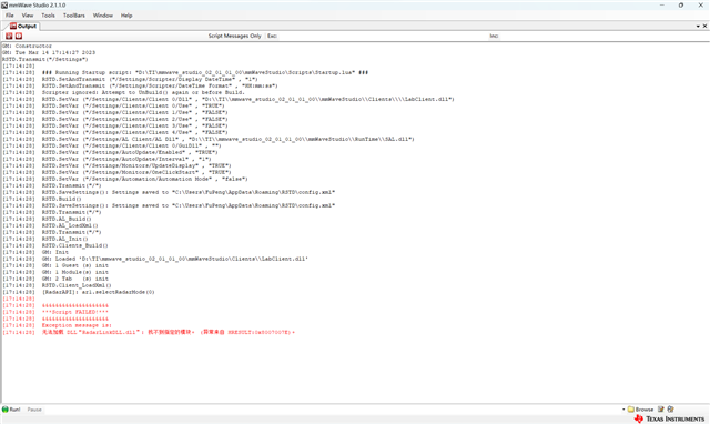 MMWAVE-STUDIO: 无radar API窗口 - 传感器论坛 - 传感器 - E2E™ 设计支持