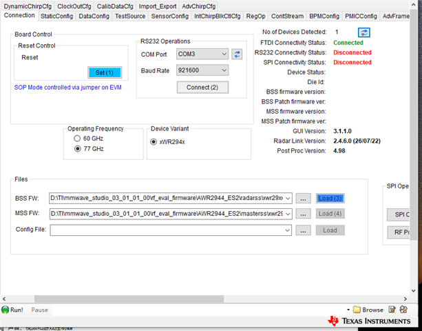AWR2944EVM: 结合DCA1000EVM,在mmWave studio 3.1.1.0中链接不上RS232 - 传感器论坛 - 传感器 - E2E™ 设计支持