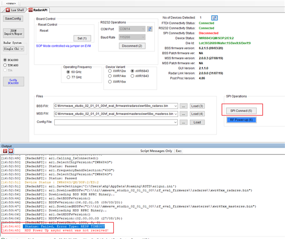 【AWR1642BOOST+DCA1000EVM】【Error: Connection failed: Calling_ConnectTarget returned 3】 - 传感器论坛 ...