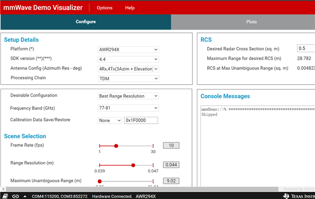 AWR2944EVM: 运行awr2944_mmw_nonos_demo_TDM， mmwave Demo visualizer发送chirp_cfg命令失败， console ...