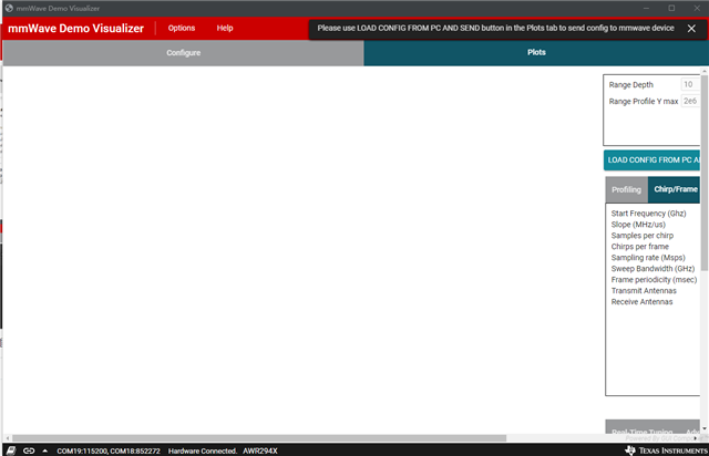 AWR2944EVM: 运行awr2944_mmw_nonos_demo_TDM， mmwave Demo visualizer发送chirp ...