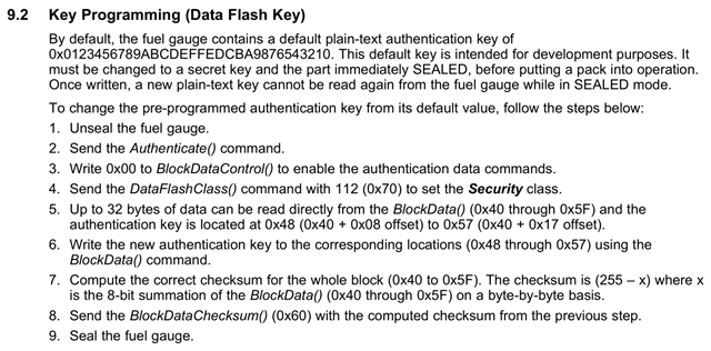 BQ27542-G1: 没有找到默认密钥修改及电池识别相关的例程 - 电源管理论坛 - 电源管理 - E2E™ 设计支持