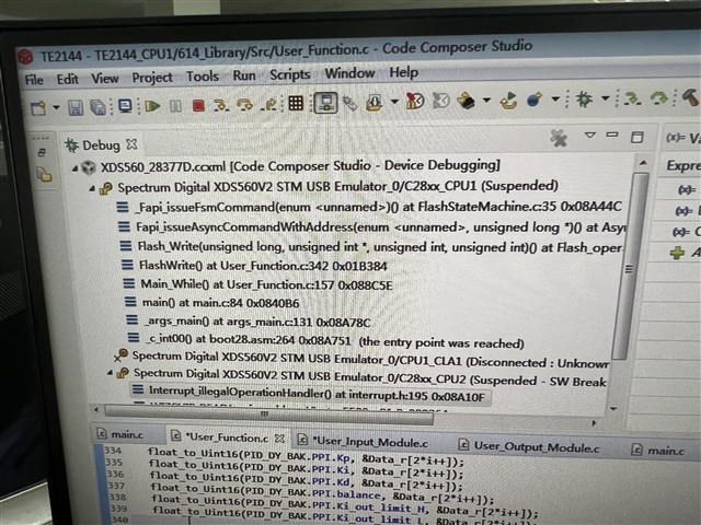 TMS320F28377D: 使用XDS560V2仿真器在Debug时调用FlashAPI程序会在无规律的某一次写入中跑飞 离线运行正常 - C2000™︎ 微控制器论坛 - C2000 微 ...