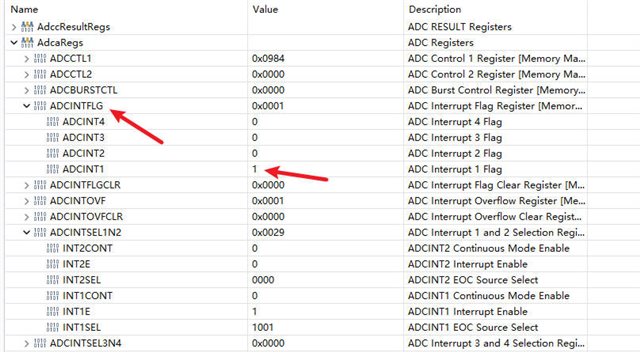 TMS320F280049C: 使用ADCA转换完成触发中断，ADCA寄存器和PIE寄存器都显示中断标志已置位，但CPU就是没有进中断，找不到 ...